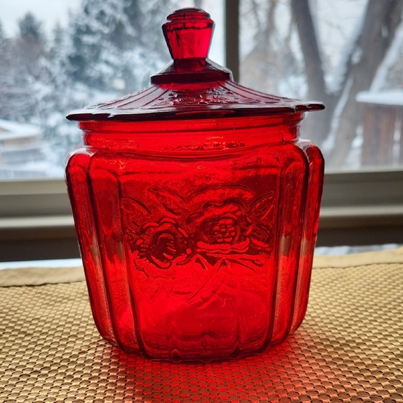 Depression Glass | Kitchen | Amberina Glass Cookie Jar Vintage ...